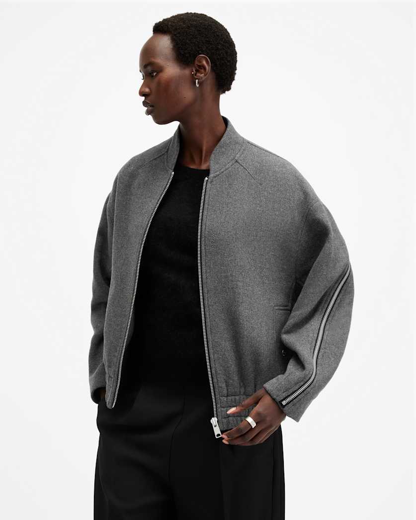 Hackney Bomber Jacket Grey | ALLSAINTS